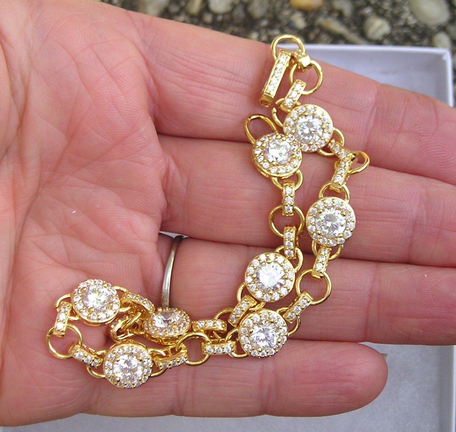 Gold over Sterling 925 Cubic Zirconia CZ PAJ Link Bracelet | Etsy