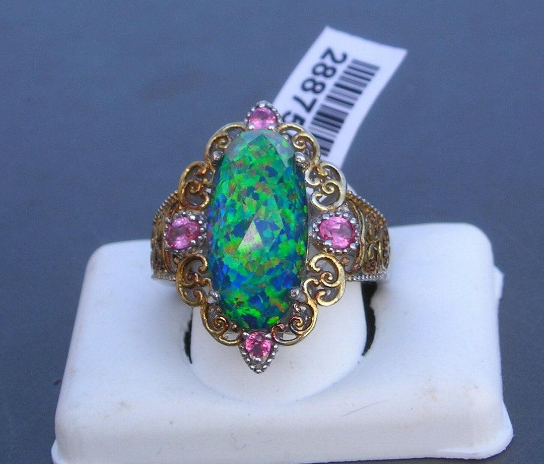 STS Chuck Clemency Sterling 925 Gold Accent Opal & Pink Gemstone Ring ...