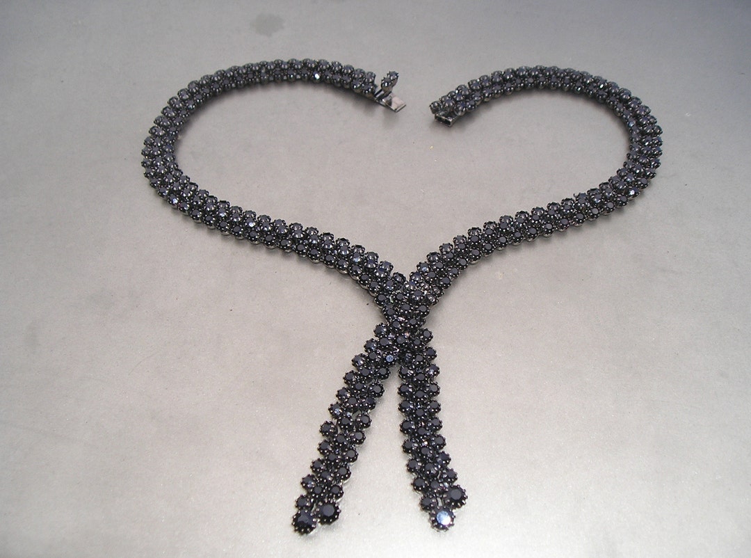 Stunning Vintage Heavy Black Glass Rhinestone Elegant Necklace Over 300 ...