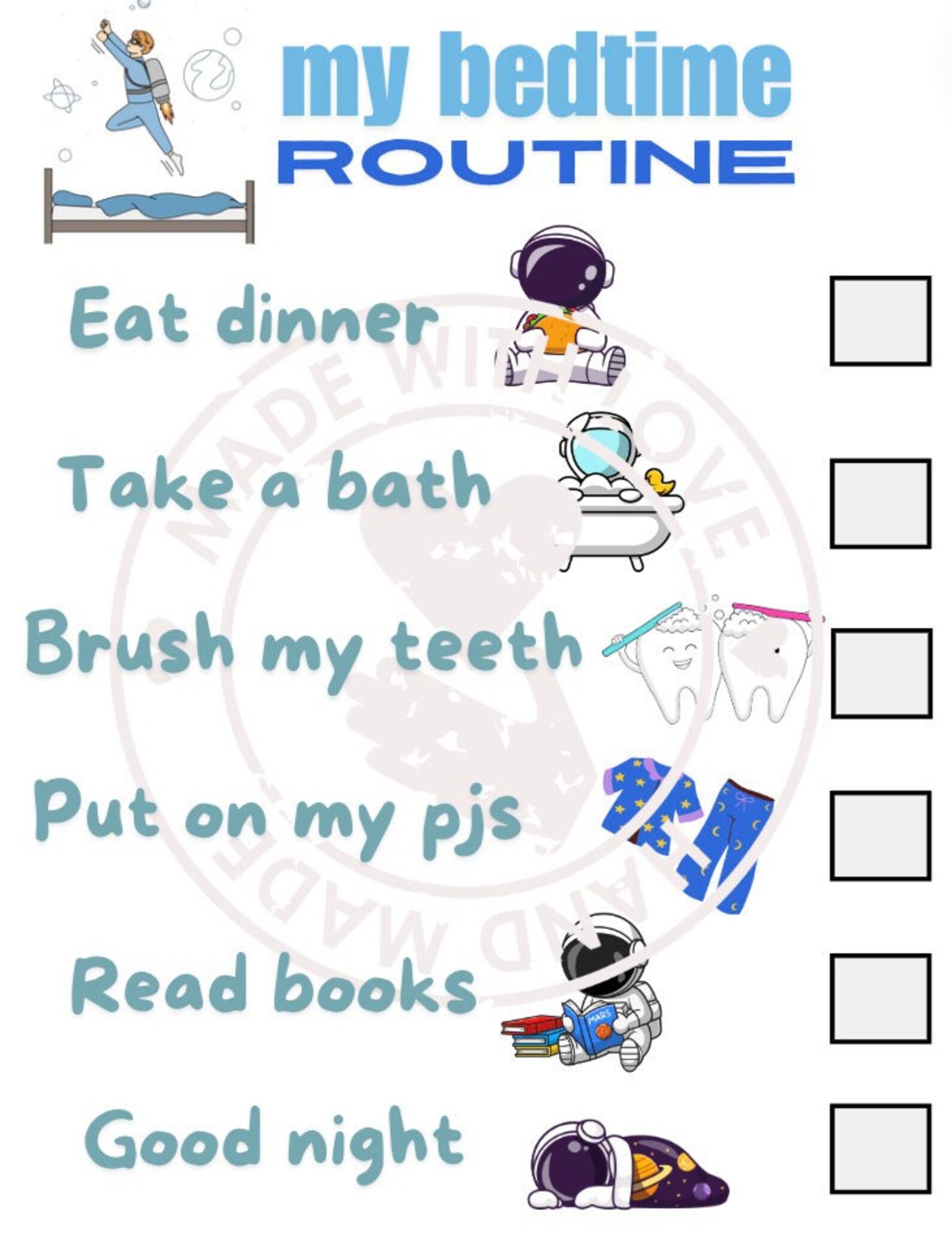 Astronaut Bedtime Routine Checklist Printable - Etsy