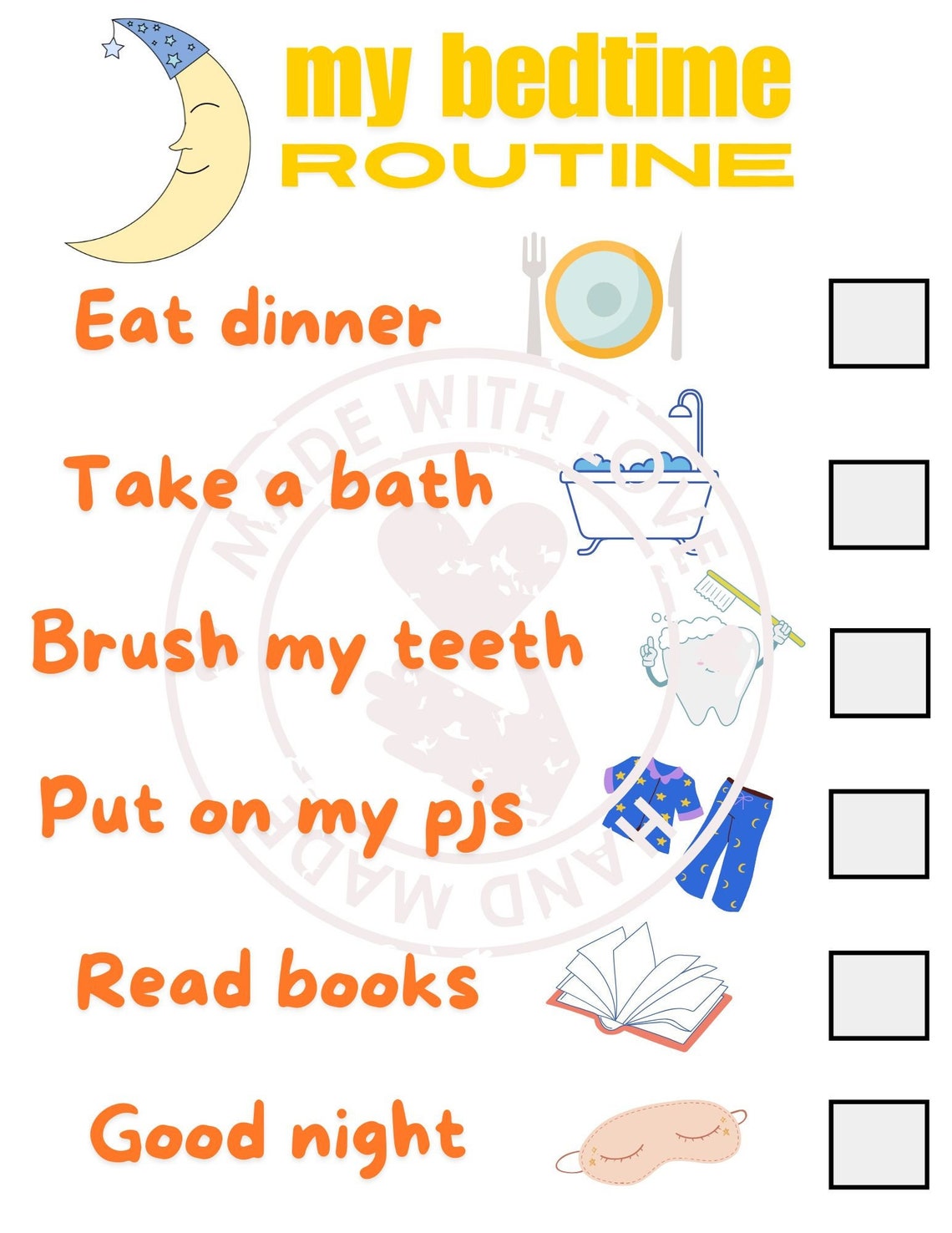Bedtime Routine Checklist Printable - Etsy