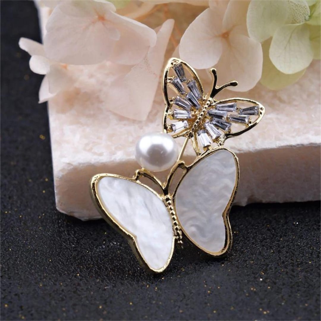 White Butterfly Brooch,double Butterfly Brooches for Women,pearl ...