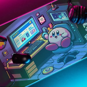 Kirby Mouse Pad Gaming Kawai in His Room Desk Mat Xxl and Led Option ...