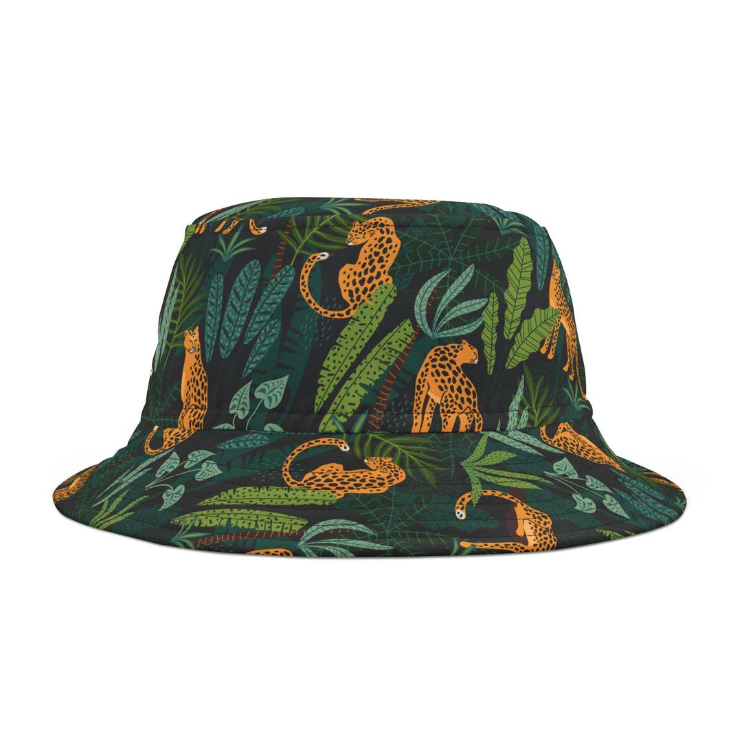 Tropical Jungle Bucket Hat, Safari Sun Cap, Exotic Print Beach Headwear ...