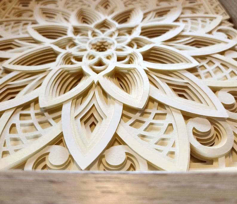12" Intricate Mandala, Cream and White, in Shadowbox - Etsy