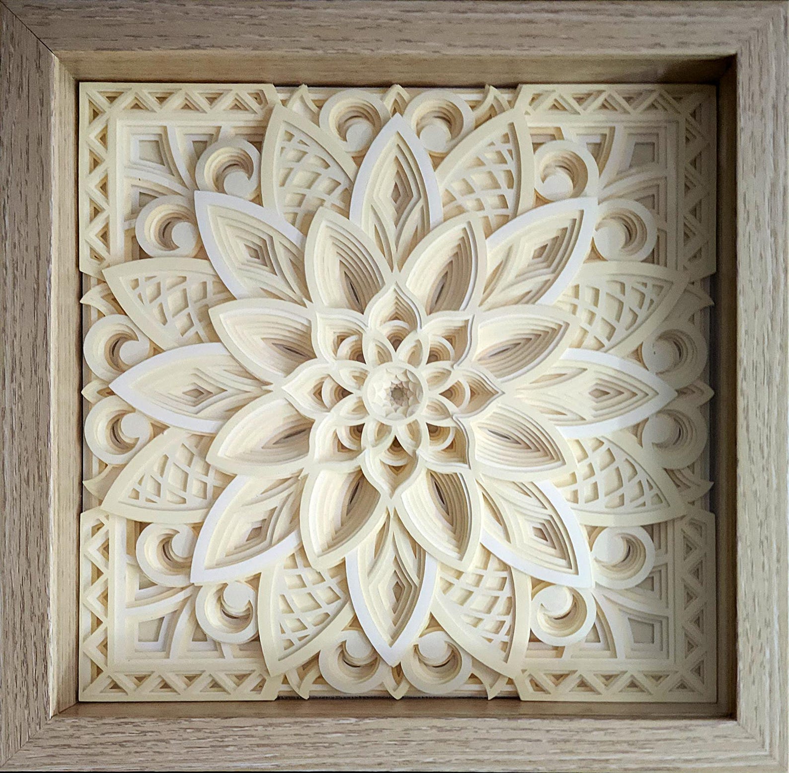 12" Intricate Mandala, Cream and White, in Shadowbox - Etsy