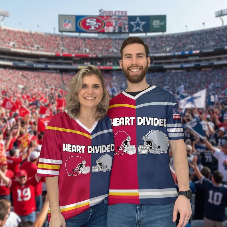 Custom Two Football Team Shirt, Heart Divided Football Jersey, House ...