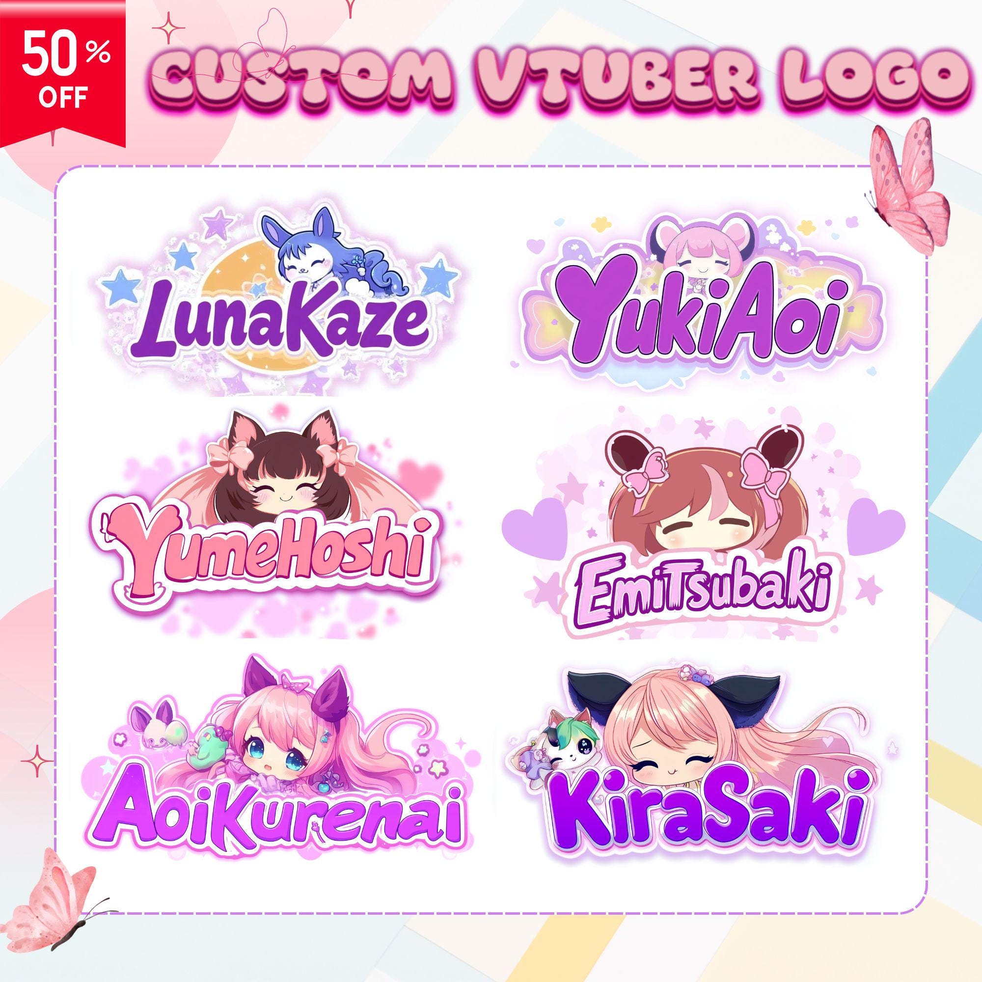 Custom Cute Logo, Cute Vtuber Logo Text, Chibi Logo, Kawaii Logo Text ...