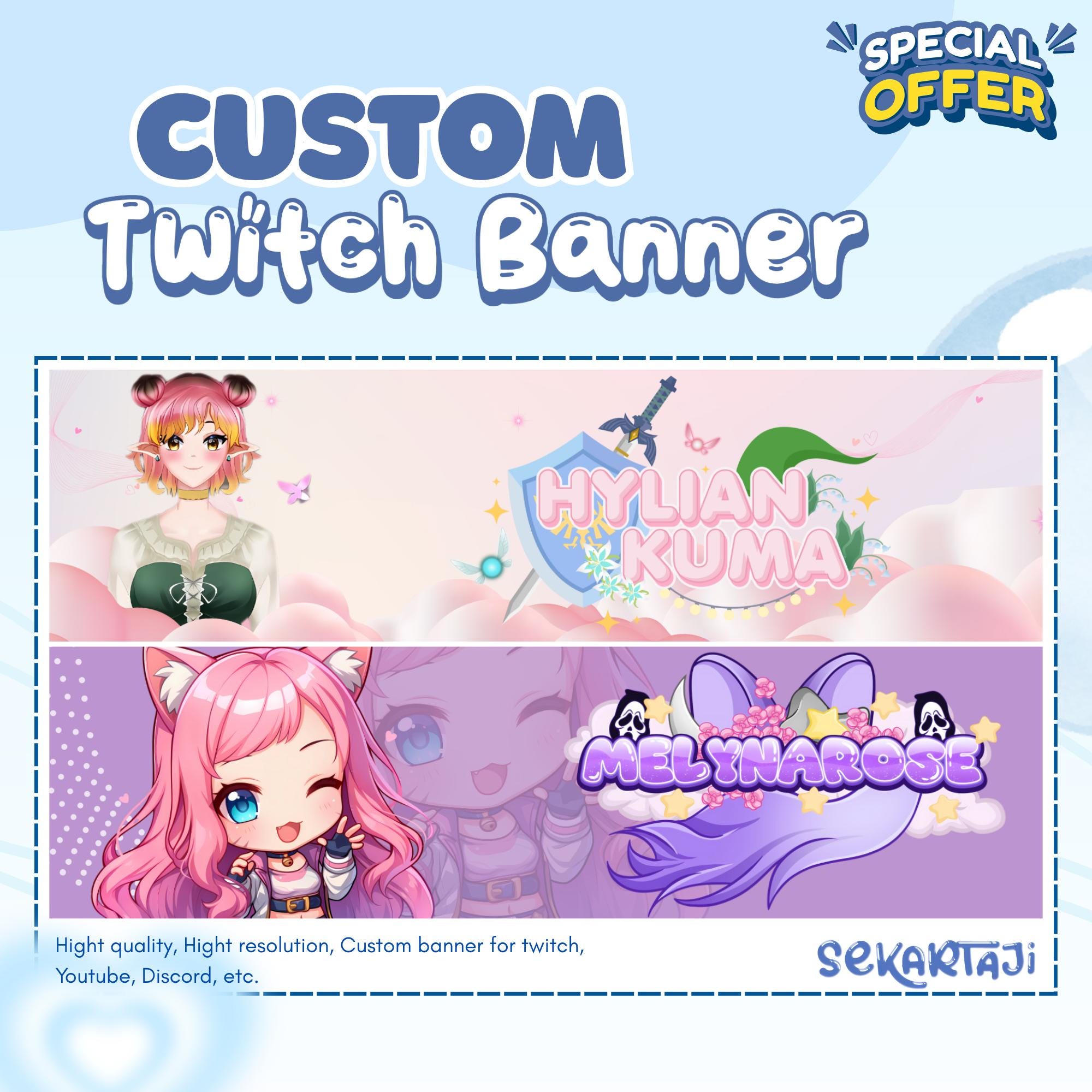 CUSTOM TWITCH BANNER | Discord Banner| Twitch Banner | Cute Banner ...