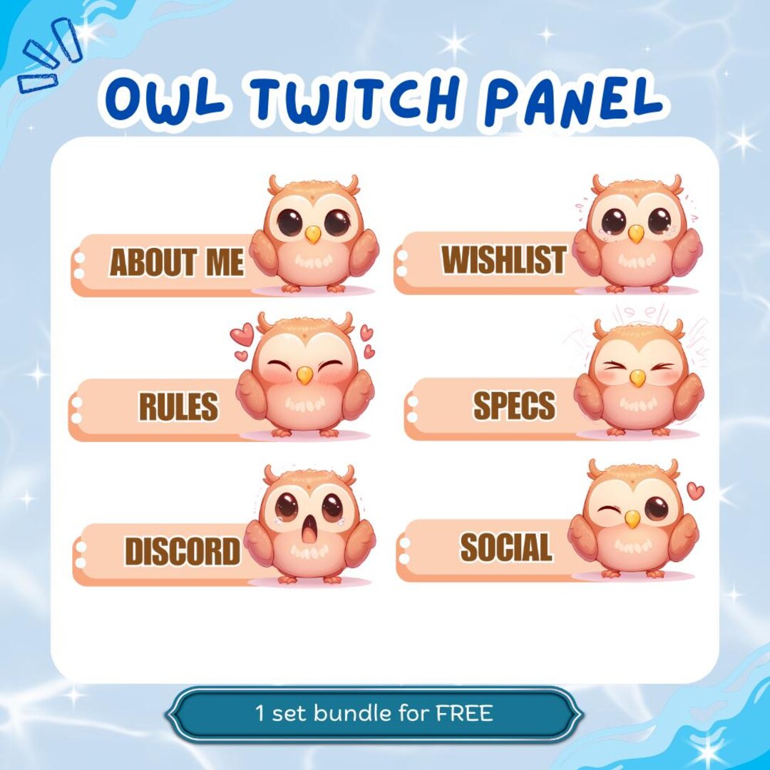 Adorable Owl Twitch Panel Set – Pink Chibi Stream Panels for Vtuber ...