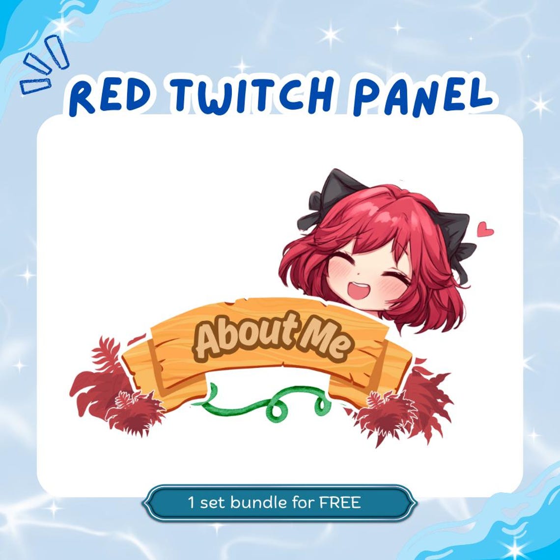 Cute Red Twitch Panel Bundle – 1 Set Digital Download Panels for Stream ...