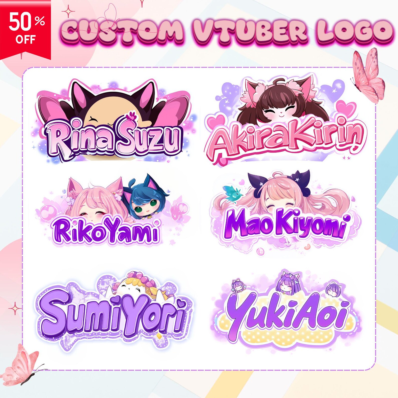 Custom Cute Logo, Cute Vtuber Logo Text, Chibi Logo, Kawaii Logo Text ...