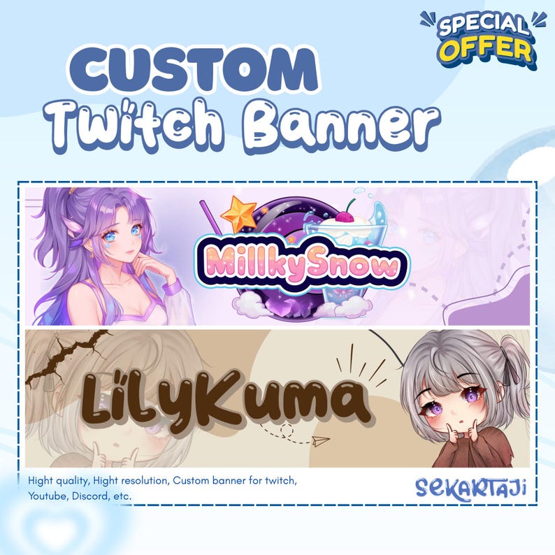 CUSTOM TWITCH BANNER | Discord Banner| Twitch Banner | Cute Banner ...