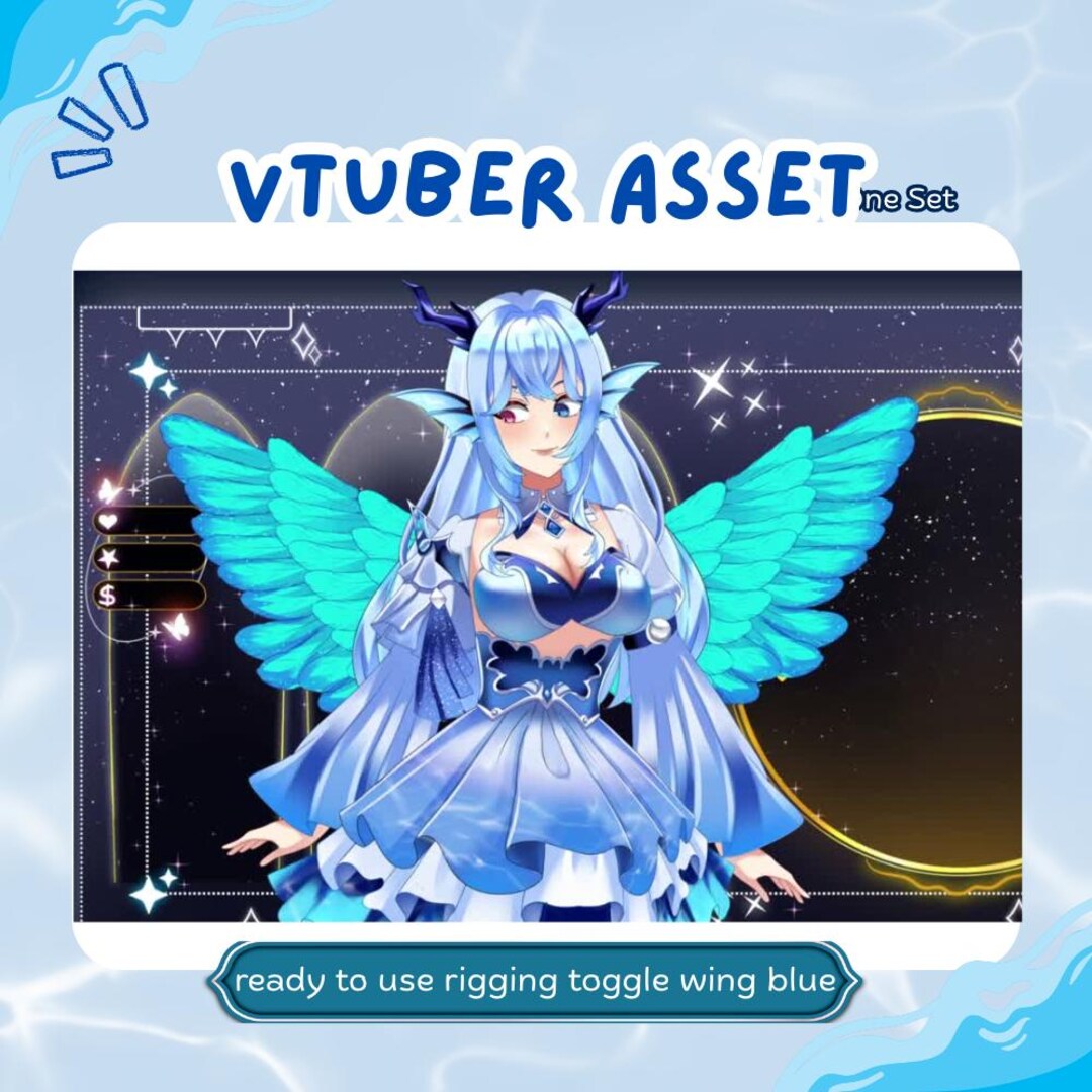 Vtuber Blue Wings Live2d Toggle Asset | Vtuber Asset | Stream ...