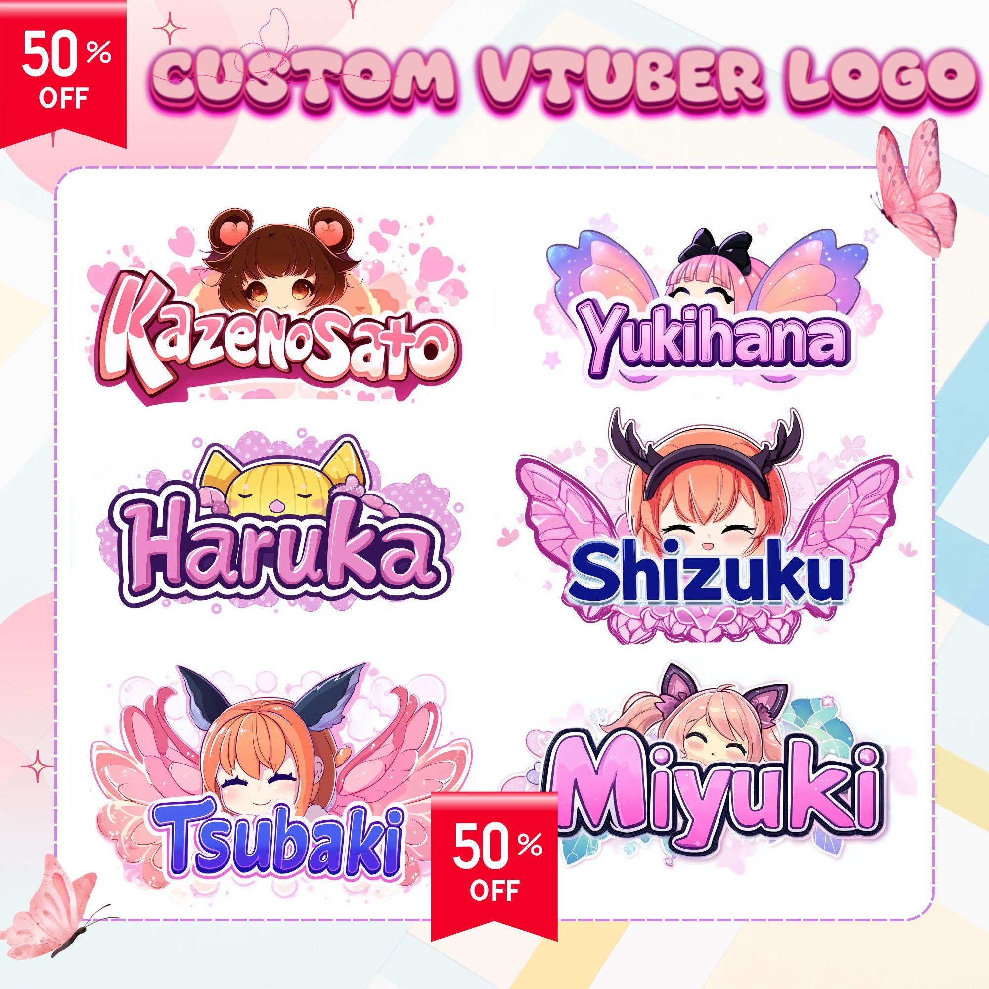 Custom Cute Logo, Cute Vtuber Logo Text, Chibi Logo, Kawaii Logo Text ...