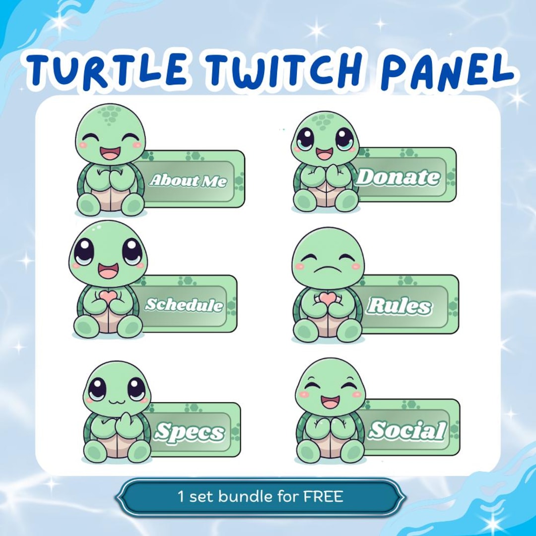 Cute Turtle Twitch Panels for Vtuber Stream | PNG Overlay for About Me ...