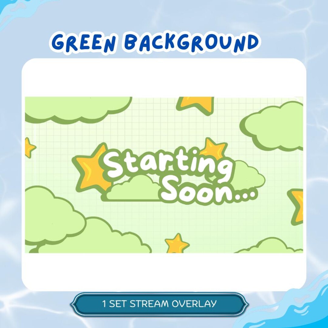 Green Stream Overlay | Cute Starting Soon Screen | Pastel Clouds ...