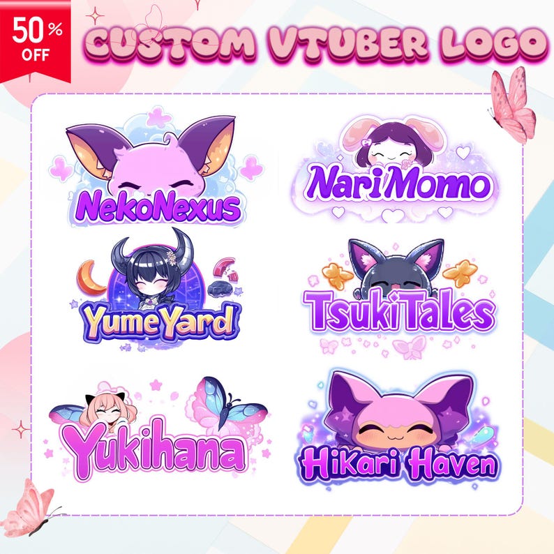 Custom Cute Logo, Cute Vtuber Logo Text, Chibi Logo, Kawaii Logo Text ...