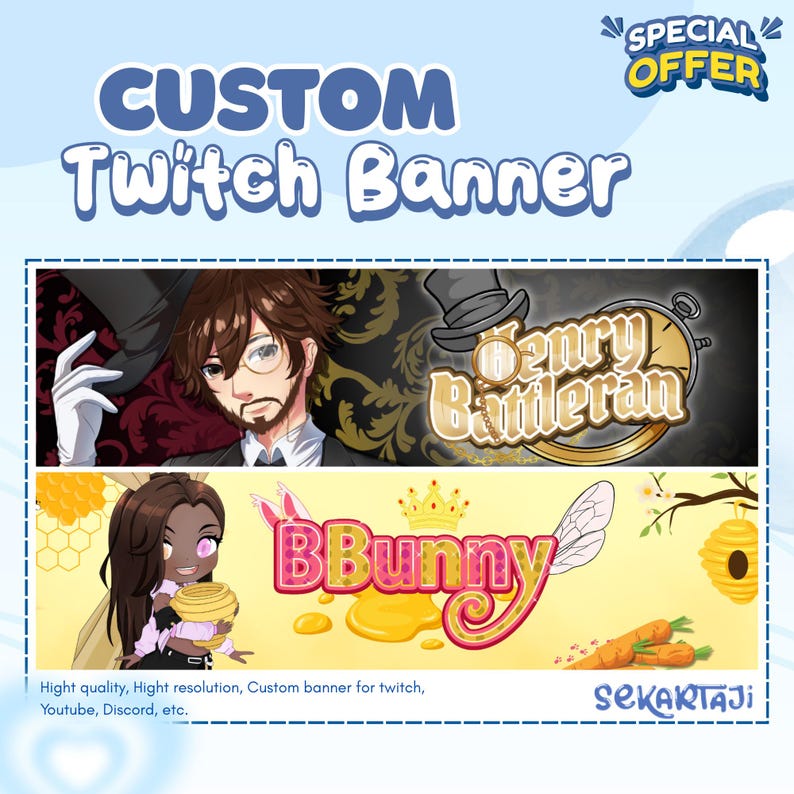 CUSTOM TWITCH BANNER | Discord Banner| Twitch Banner | Cute Banner ...