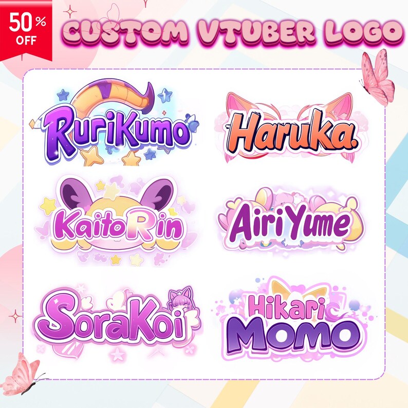 Custom Cute Logo, Cute Vtuber Logo Text, Chibi Logo, Kawaii Logo Text ...