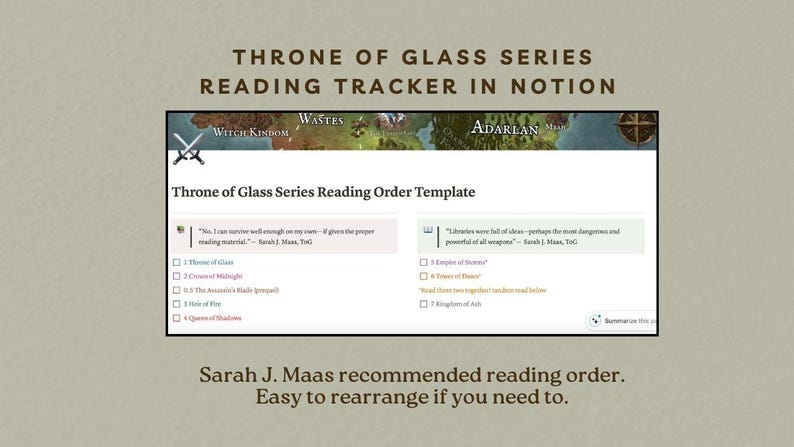 Throne of Glass Reading Tracker Notion - Etsy