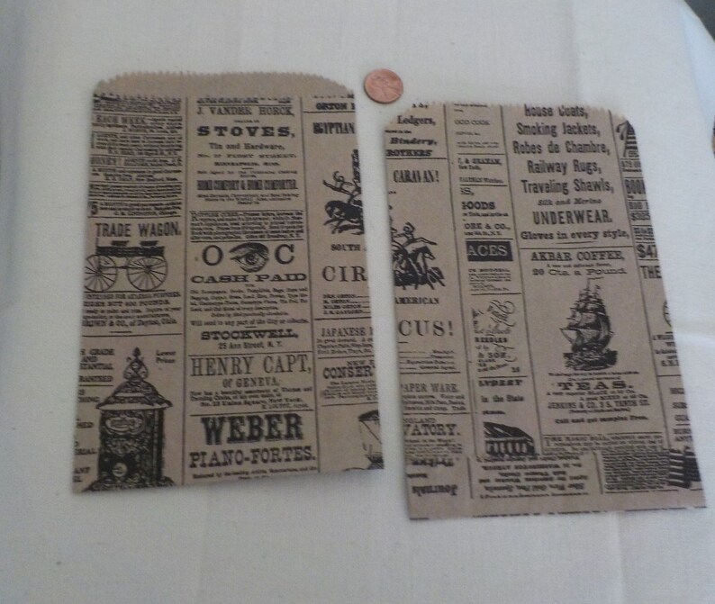 SMALL Vintage Newsprint Newspaper Brown Paper Kraft Bags 25 Shipping ...