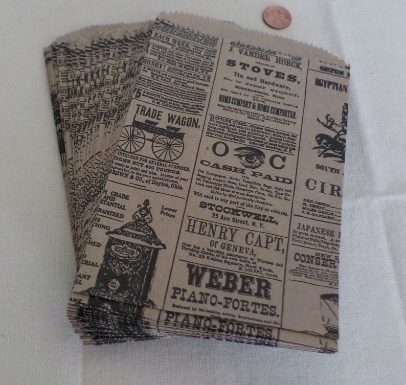 SMALL Vintage Newsprint Newspaper Brown Paper Kraft Bags 25 Shipping ...