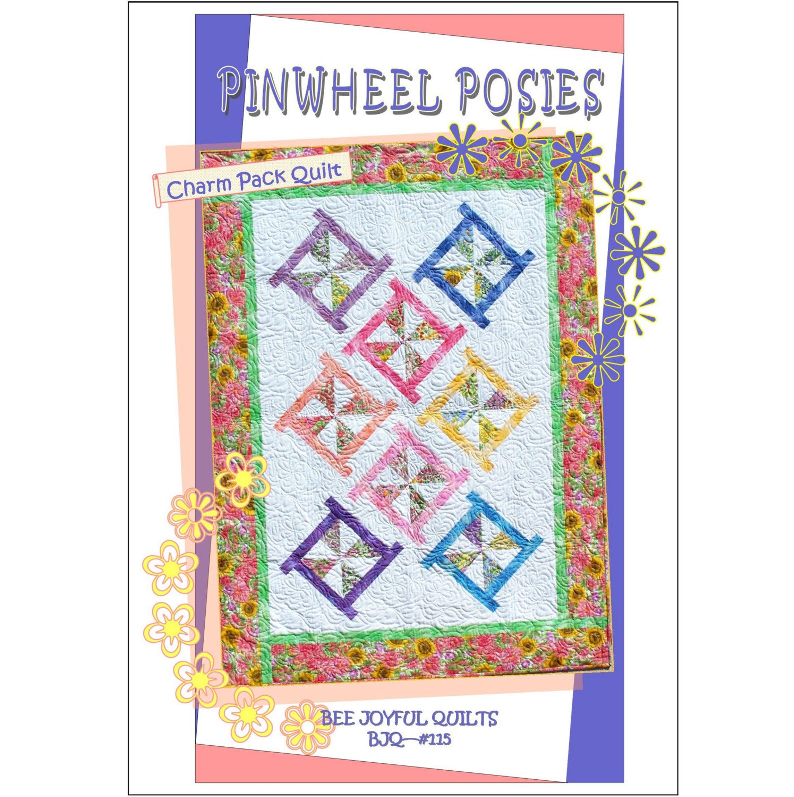 PINWHEEL POSIES Quilt Pattern - B J Q 115 --- Printable Pdf E-pattern ...
