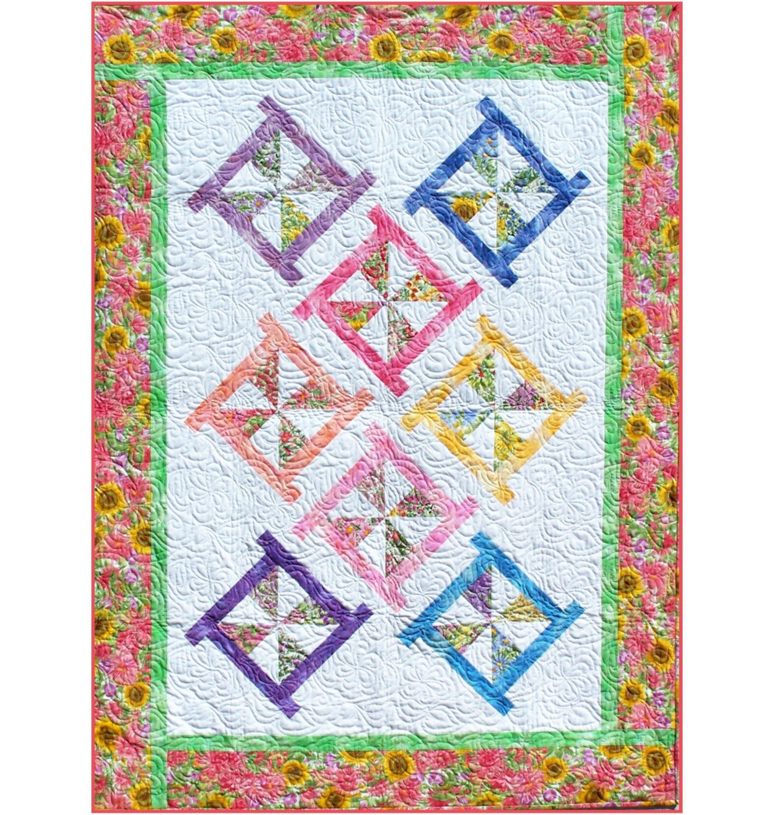 PINWHEEL POSIES Quilt Pattern - B J Q 115 --- Printable Pdf E-pattern ...
