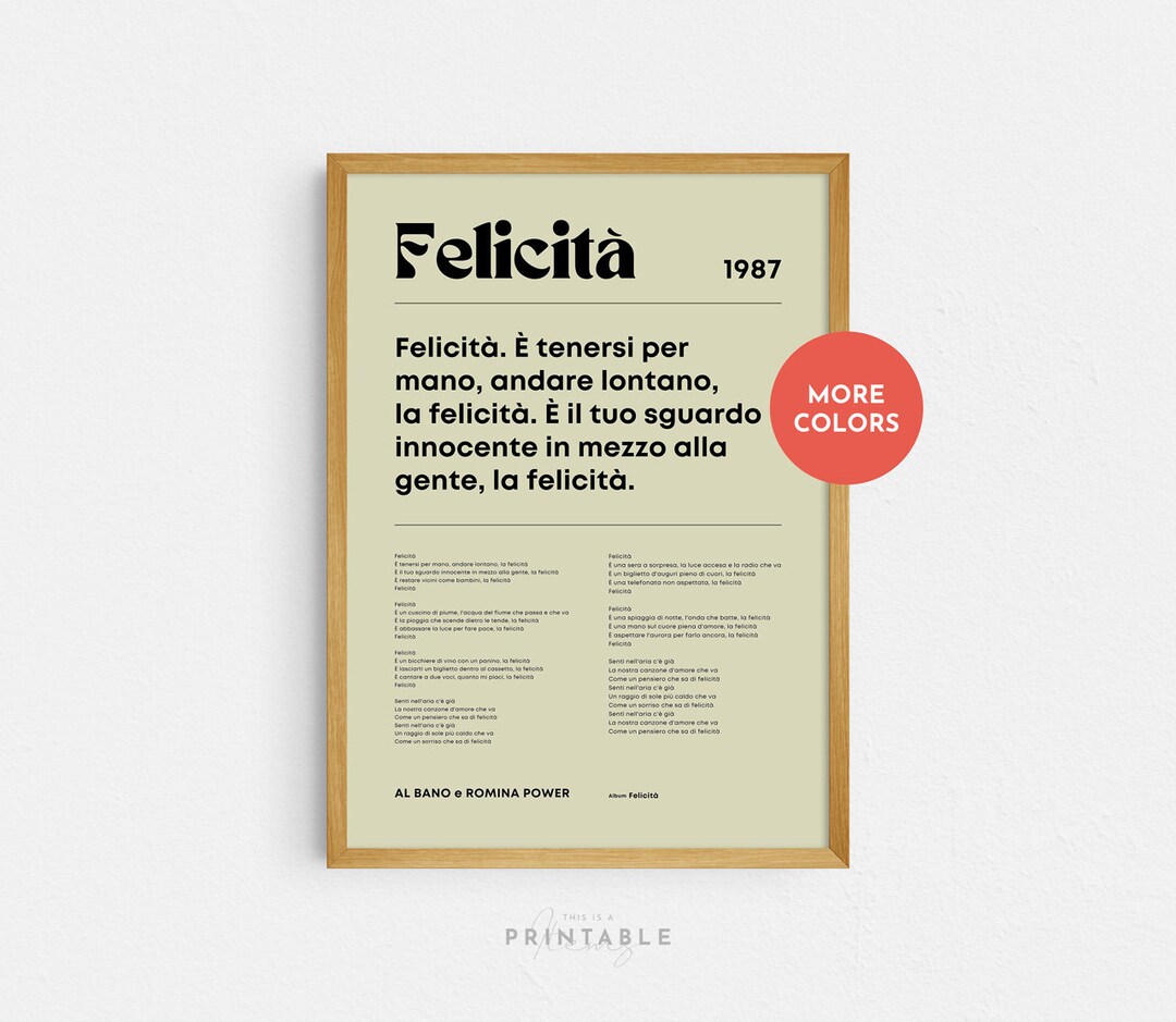 Al Bano and Romina Power Felicità Lyrics Poster, Customized Print, Gift ...