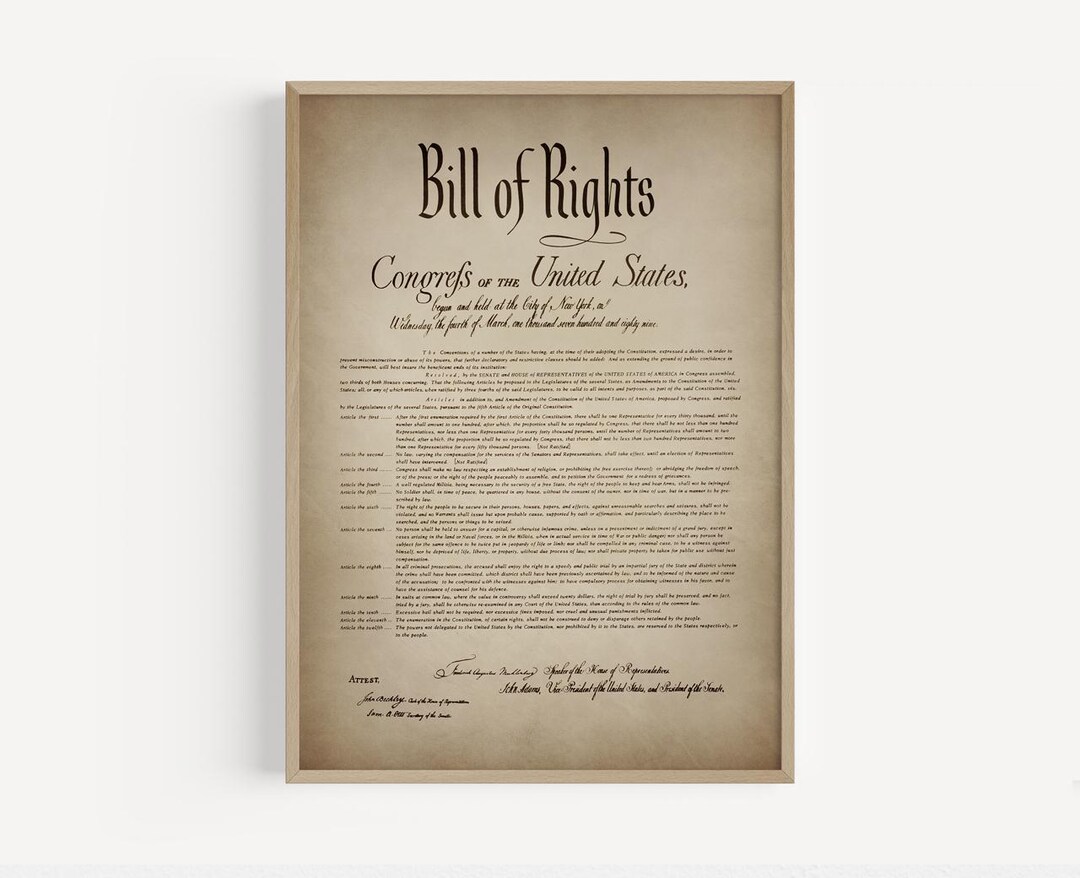 The Bill of Rights | Framed Founding Document Print | Rustic Historical ...