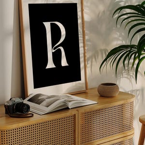 Modern R Initial Wall Art | Personalized Monogram Poster | Minimalist ...