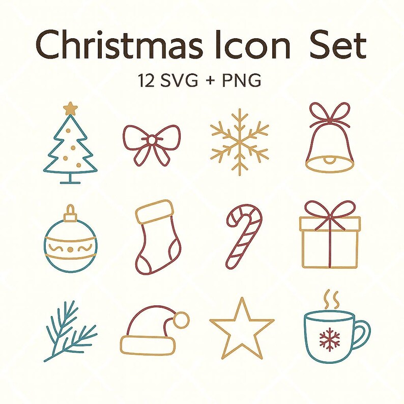 Christmas Line Art Icons – Minimalist PNG SVG Clipart Set (digital ...