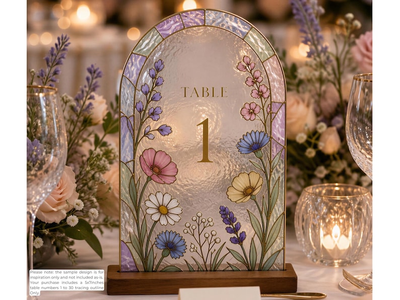 Arched Floral Stained Glass Table Numbers Template | Wildflower ...