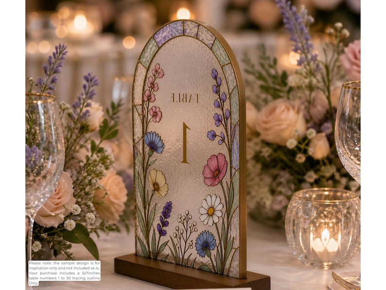 Arched Floral Stained Glass Table Numbers Template | Wildflower ...