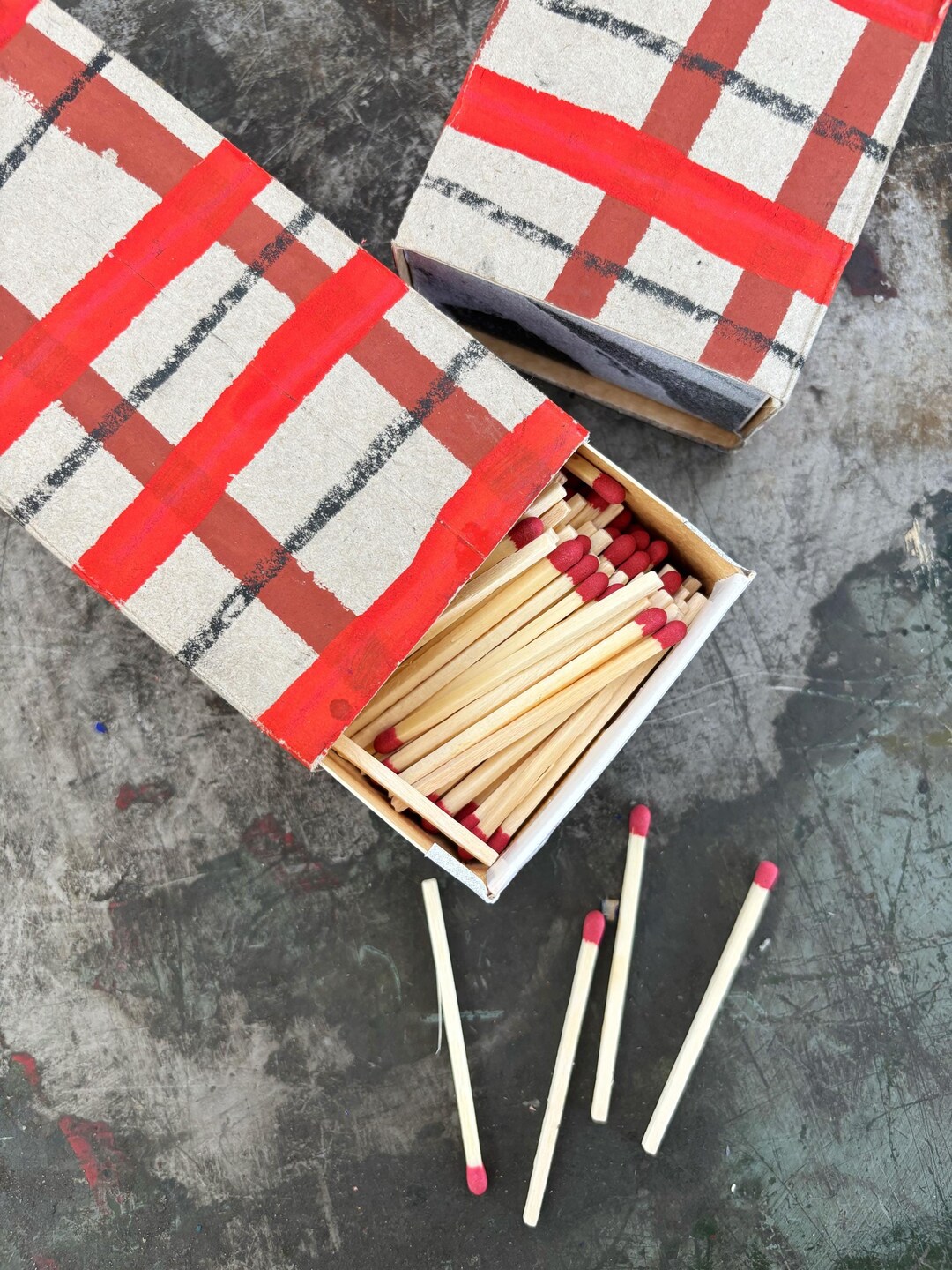 Red + Red Grid Hand Painted Matchbox - Etsy