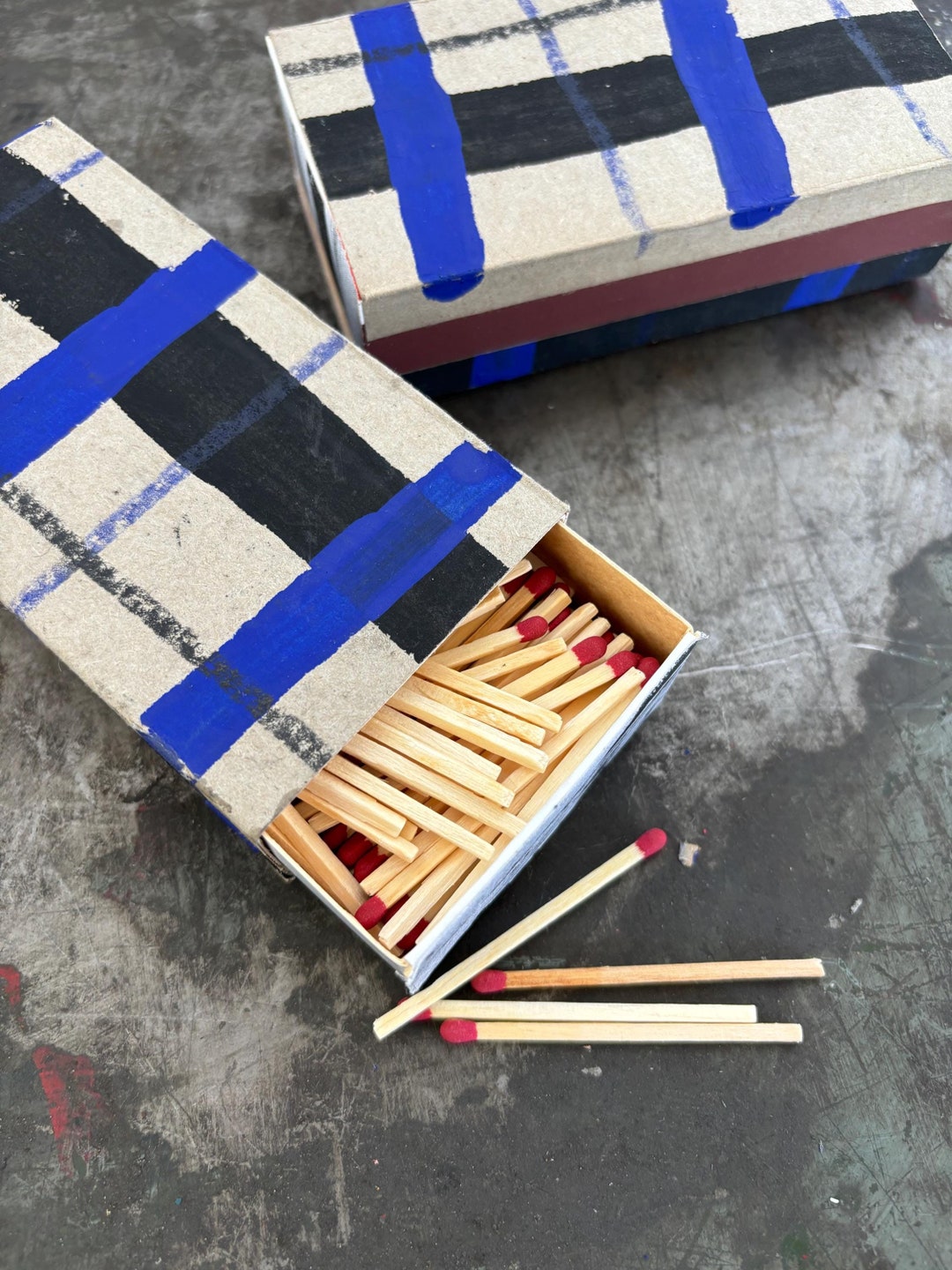 Blue + Black Grid Hand Painted Matchbox - Etsy
