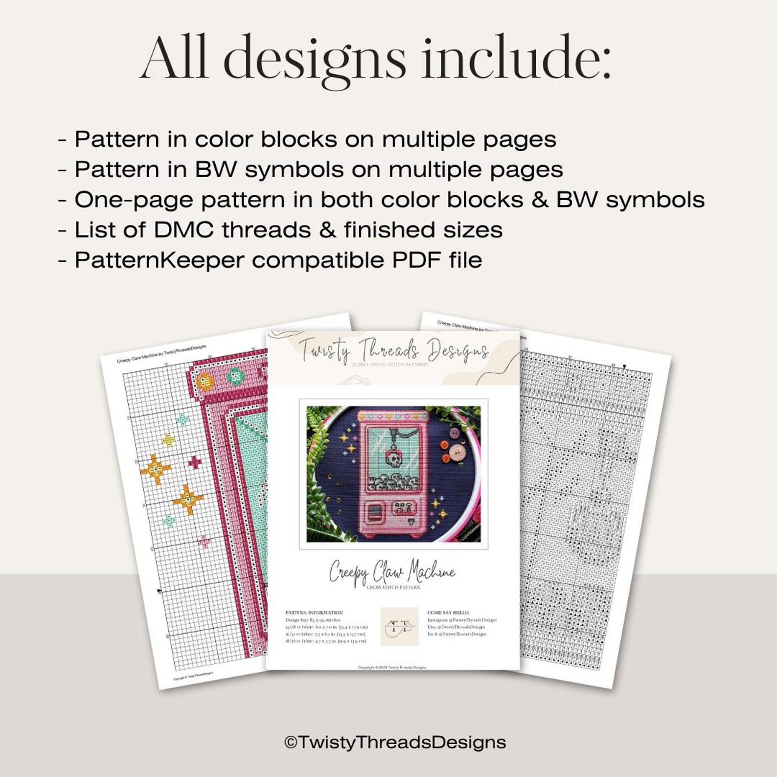 Creepy Claw Machine Cross Stitch Pattern PDF - Haunted Claw Crane ...