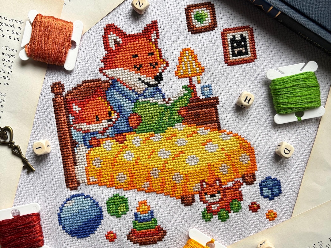 Bedtime Story Cross Stitch Pattern PDF - Mom Fox and Baby Fox Digital ...