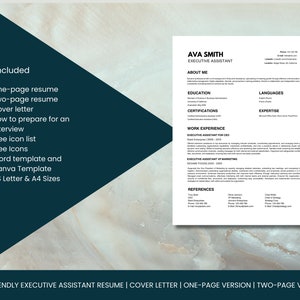 ATS Friendly Executive Assistant Resume Template| Modern | Minimalist ...
