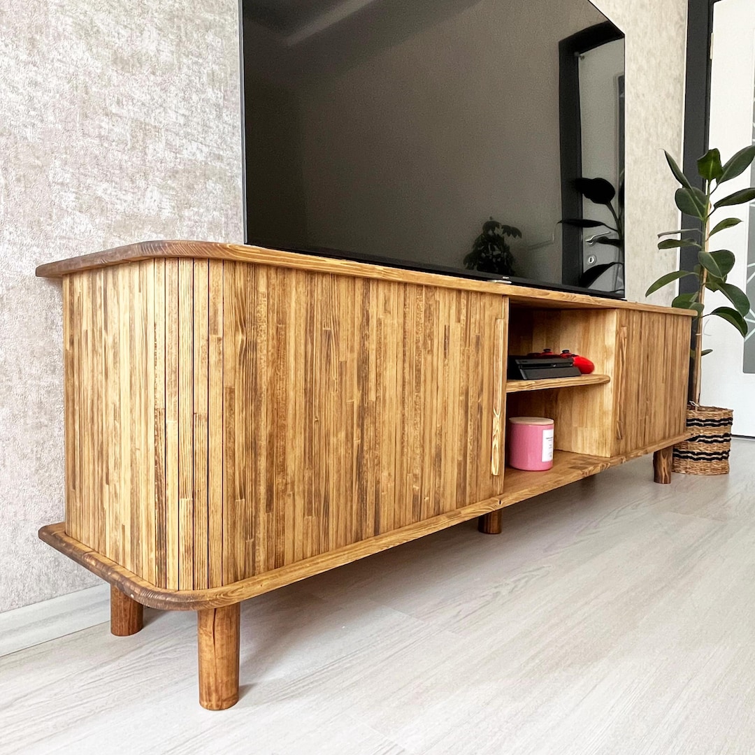 Handcrafted Media Console Cabinet, Sliding Tambour Door Tv Stand ...