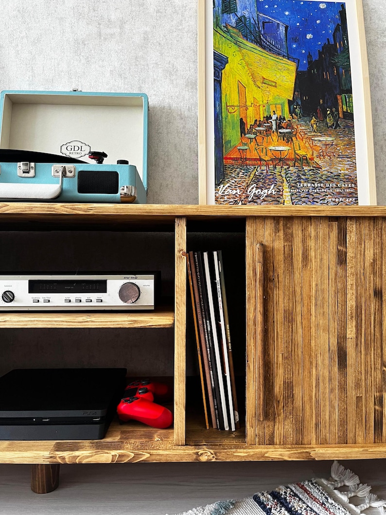 Handcrafted Media Console Cabinet, Sliding Tambour Door Tv Stand ...