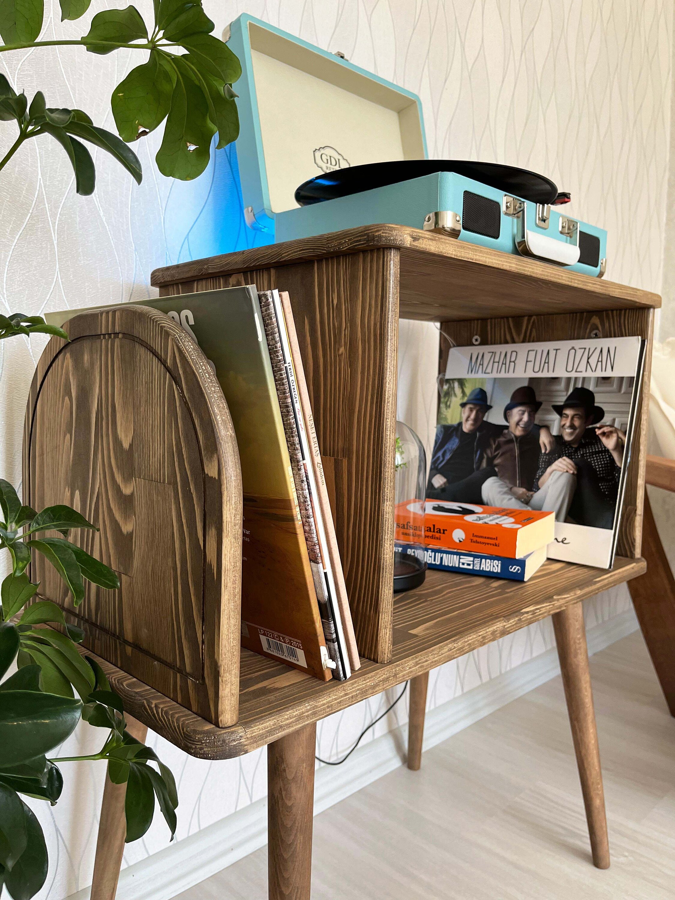 MCM Record Player Stand With LED, Vinyl Storage Console Table - Etsy