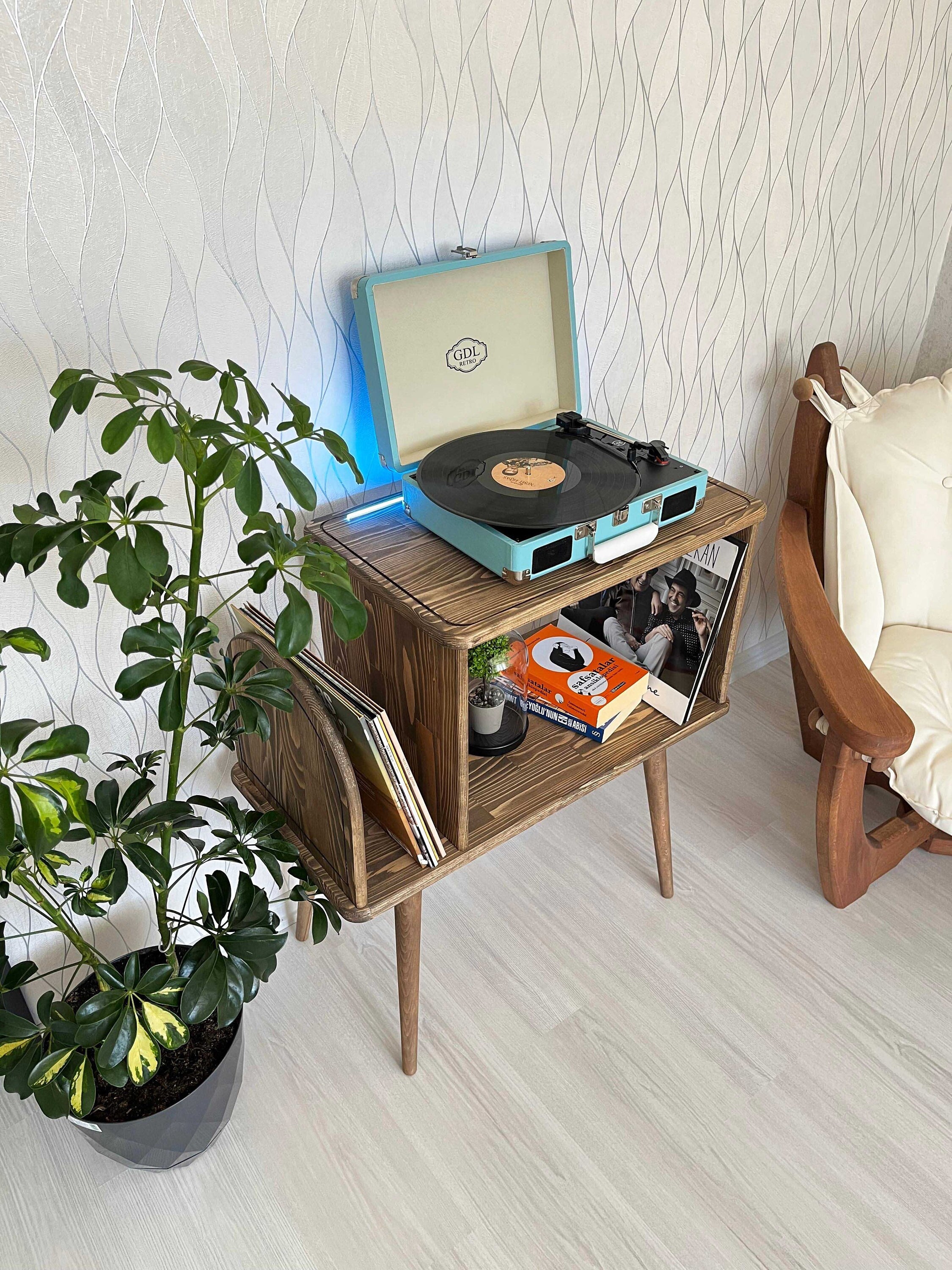 MCM Record Player Stand With LED, Vinyl Record Storage, Night Stand - Etsy