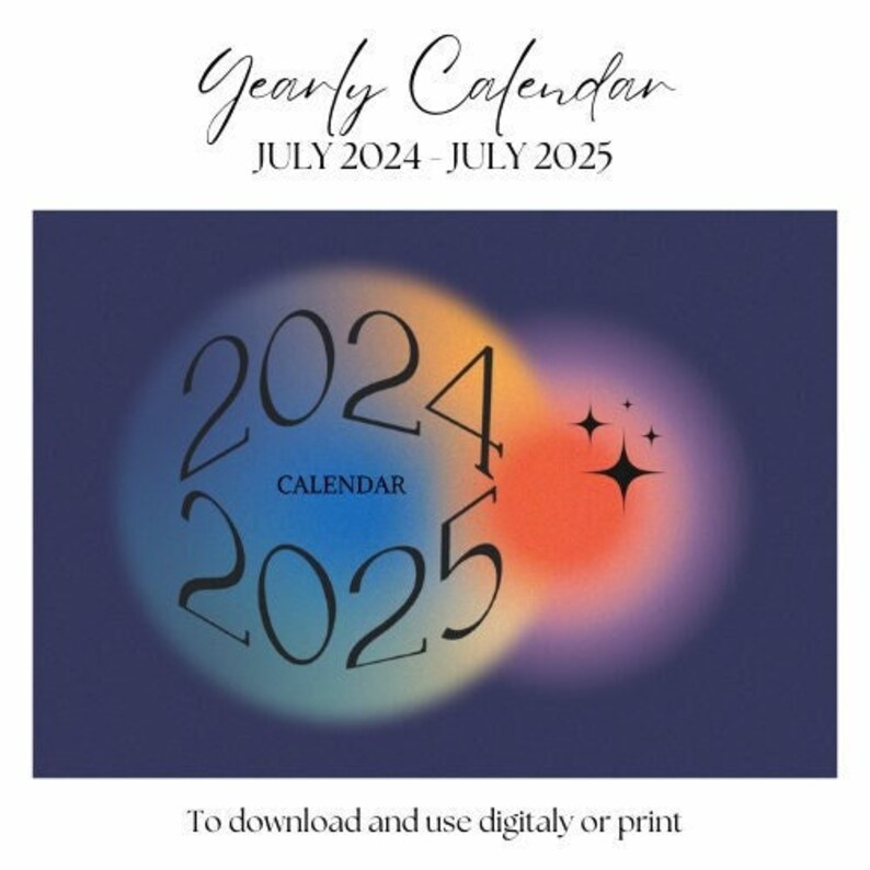 Yearly Calendar July 2024 July 2025 - Etsy