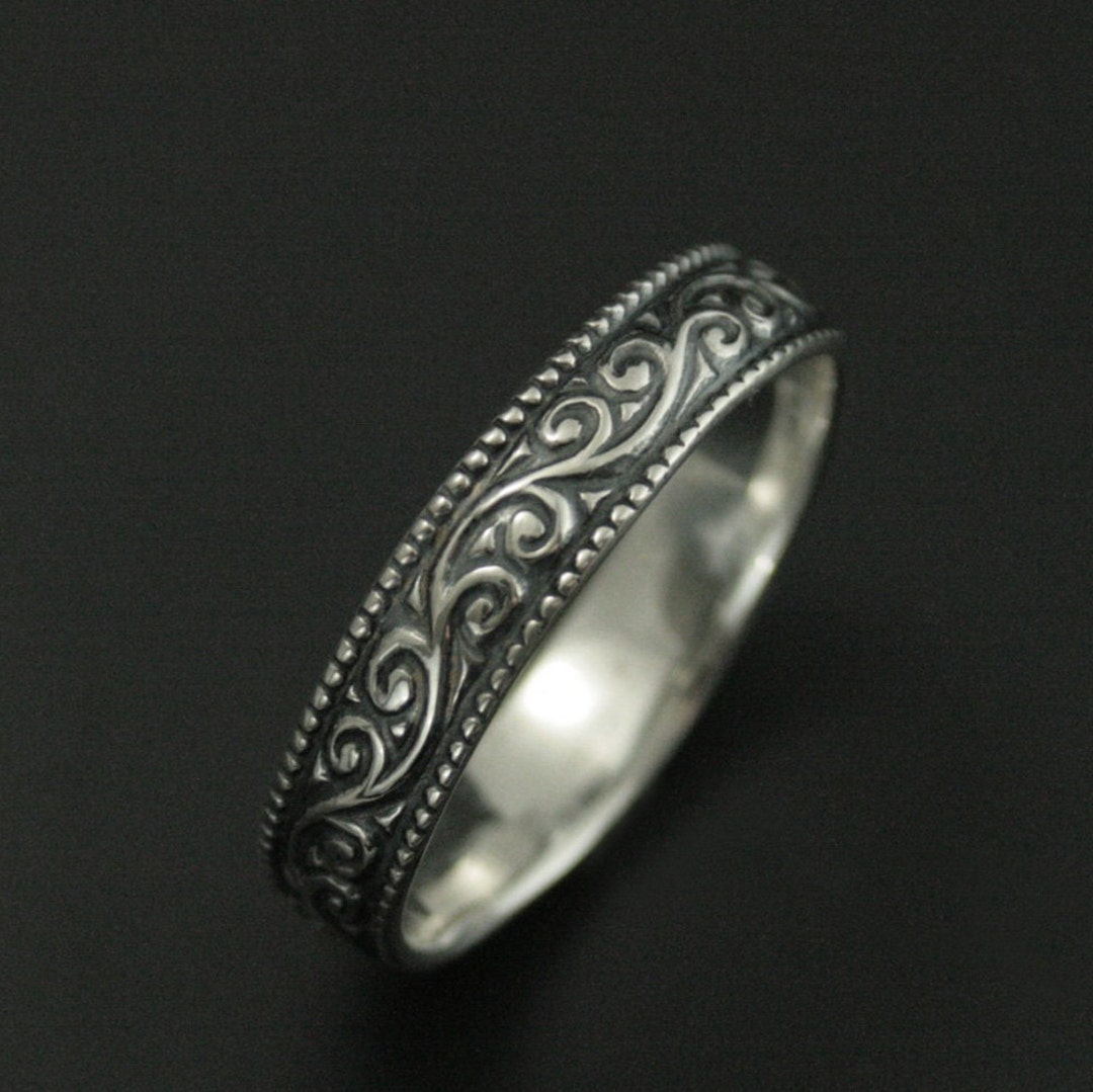Tendrils and Thyme Wide Sterling Silver Wedding Band--embossed Vine ...