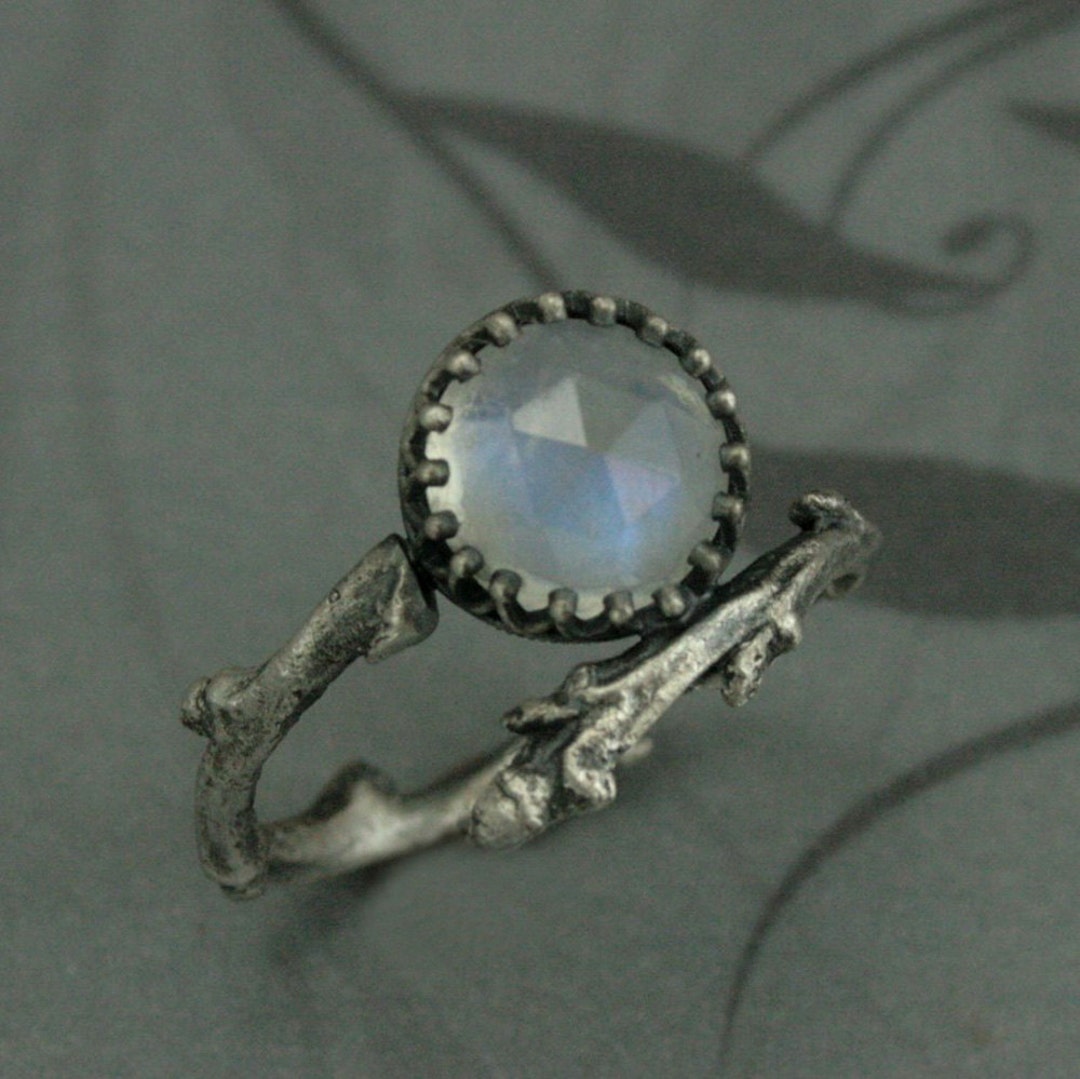 Frozen Inspired Ring Rose Cut Moonstone Ring Silver Branch Band Silver ...