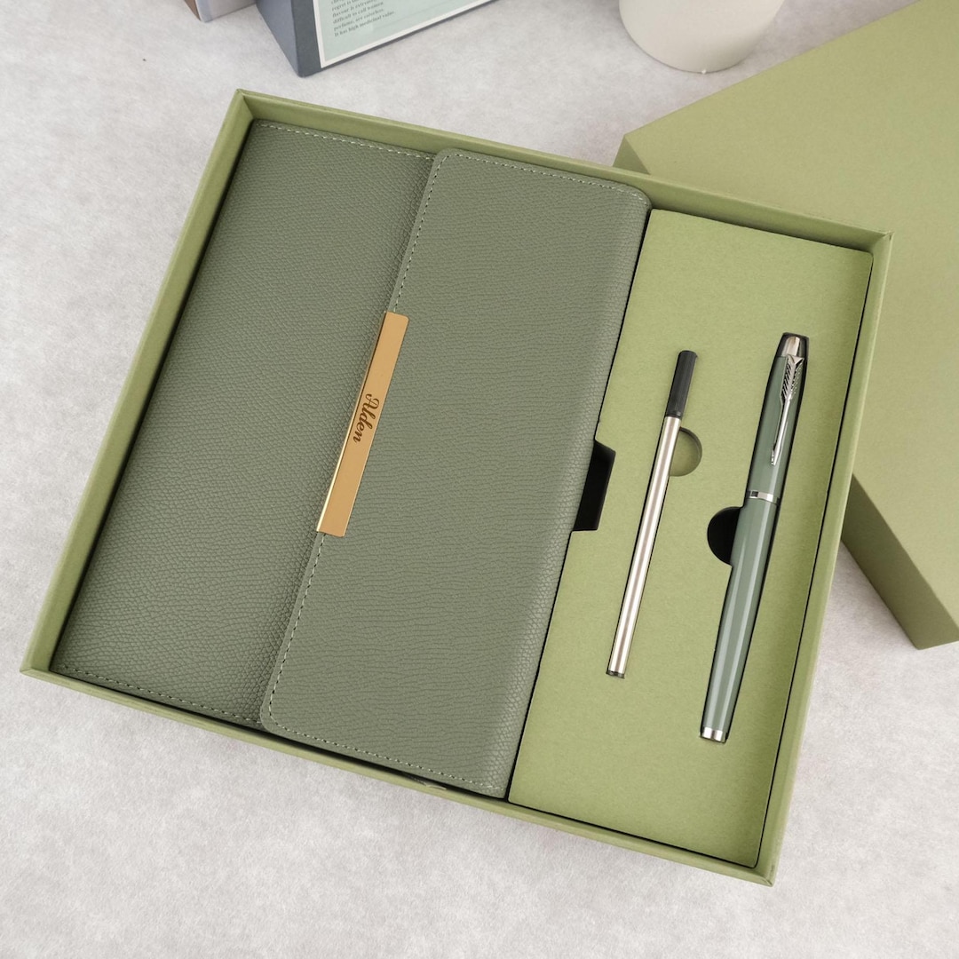 Custom Notebook and Pen Set, Personalized Diary With Gift Box, Leather ...