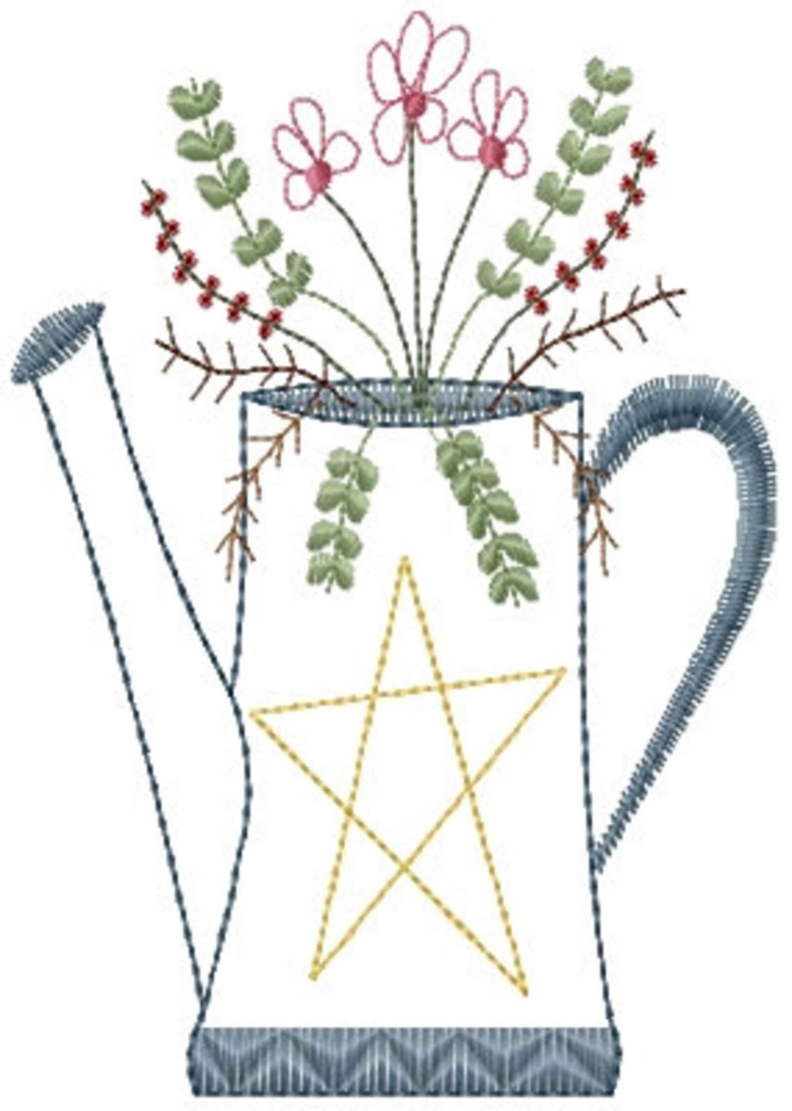 Watering Can Primitive Redwork Machine Embroidery Design - Etsy
