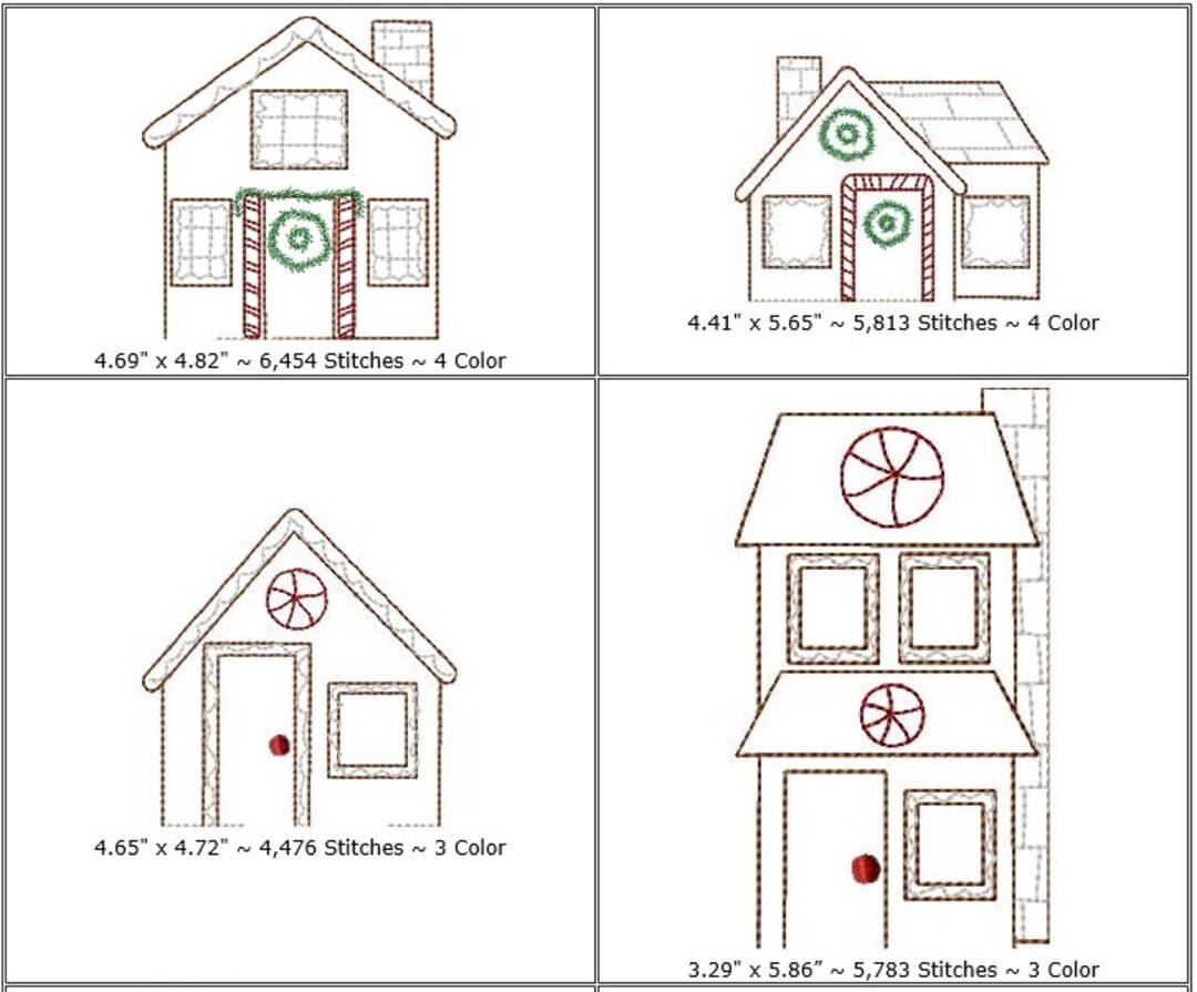 Gingerbread Houses Redwork Village - 16 Designs - 5x7 Hoop - Machine ...